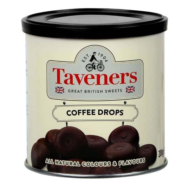 Taveners Drops Coffee Tins 12x200g - Morgan Williams International Inc.